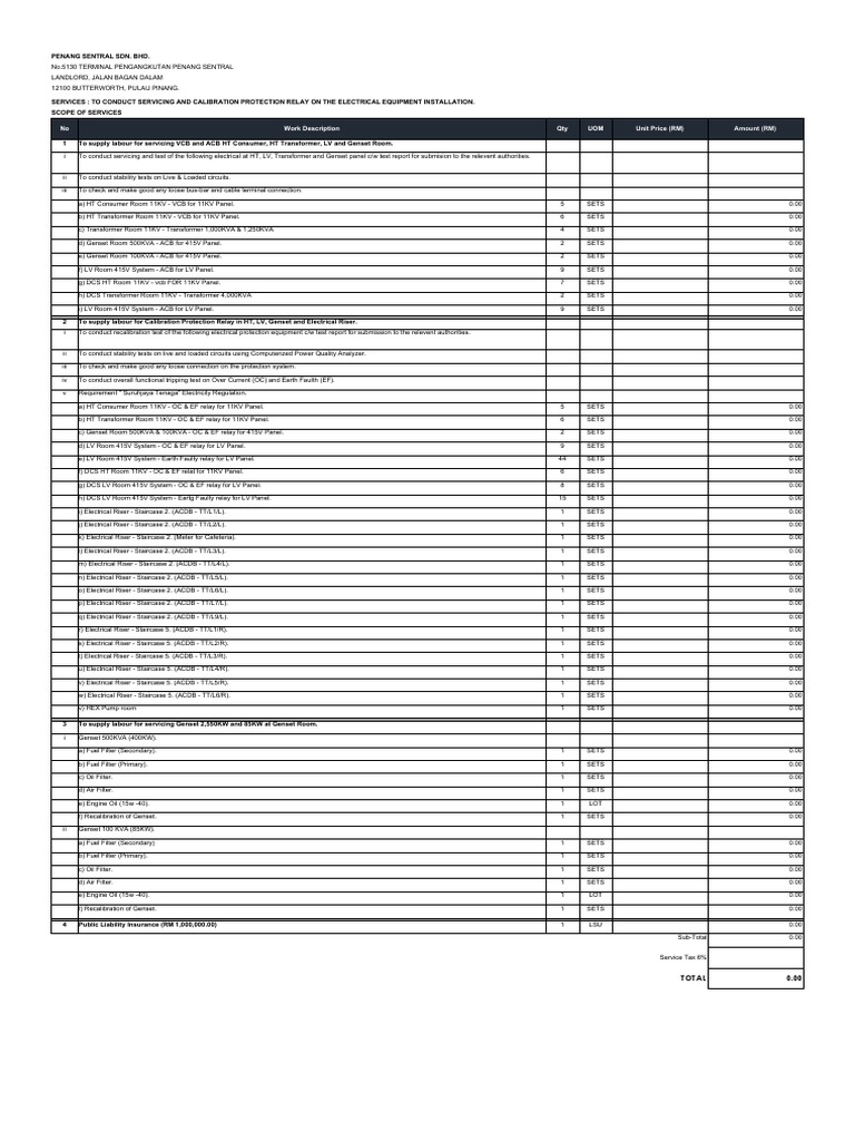 Scope of Services - Servicing Calibration Protection Relay | PDF ...