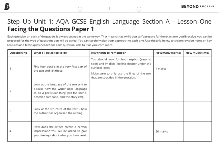 AQA GCSE English Language: Unit 1 Guide | PDF | Language Arts ...