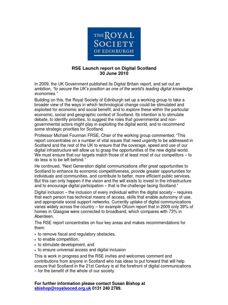RSE Launch Report On Digital Scotland 30 June 2010 | PDF | Internet ...