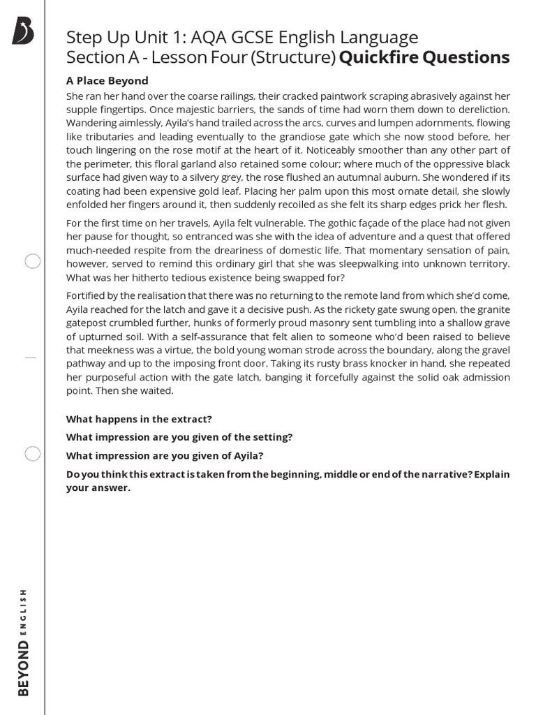 Step Up L4 Quickfire Questions | PDF