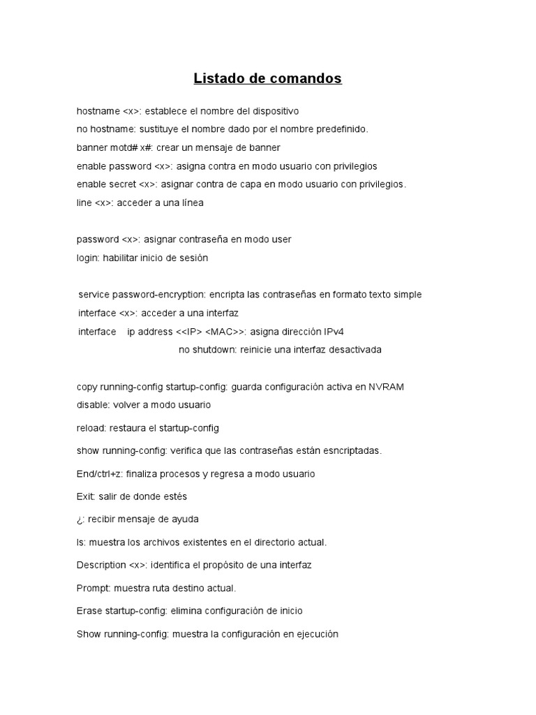 Listado de Comandos | PDF | Protocolos de internet | Enrutador (Computación)