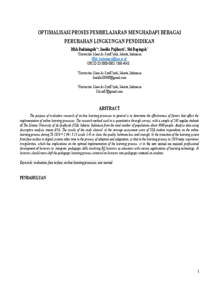 Manuscript Jurnal-Optimalisasi Proses Pembelajaran Di Masa New Normal. Bu Iffah | PDF