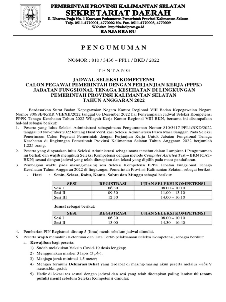 Tte 6800 Pengumuman Jadwal Seleksi Kompetensi PPPK Tenkes TH 2022 Sign | PDF