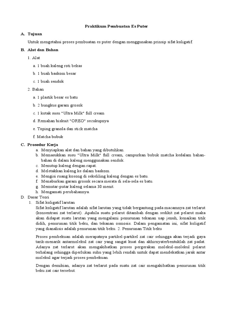 Praktikum Pembuatan Es Puter | PDF
