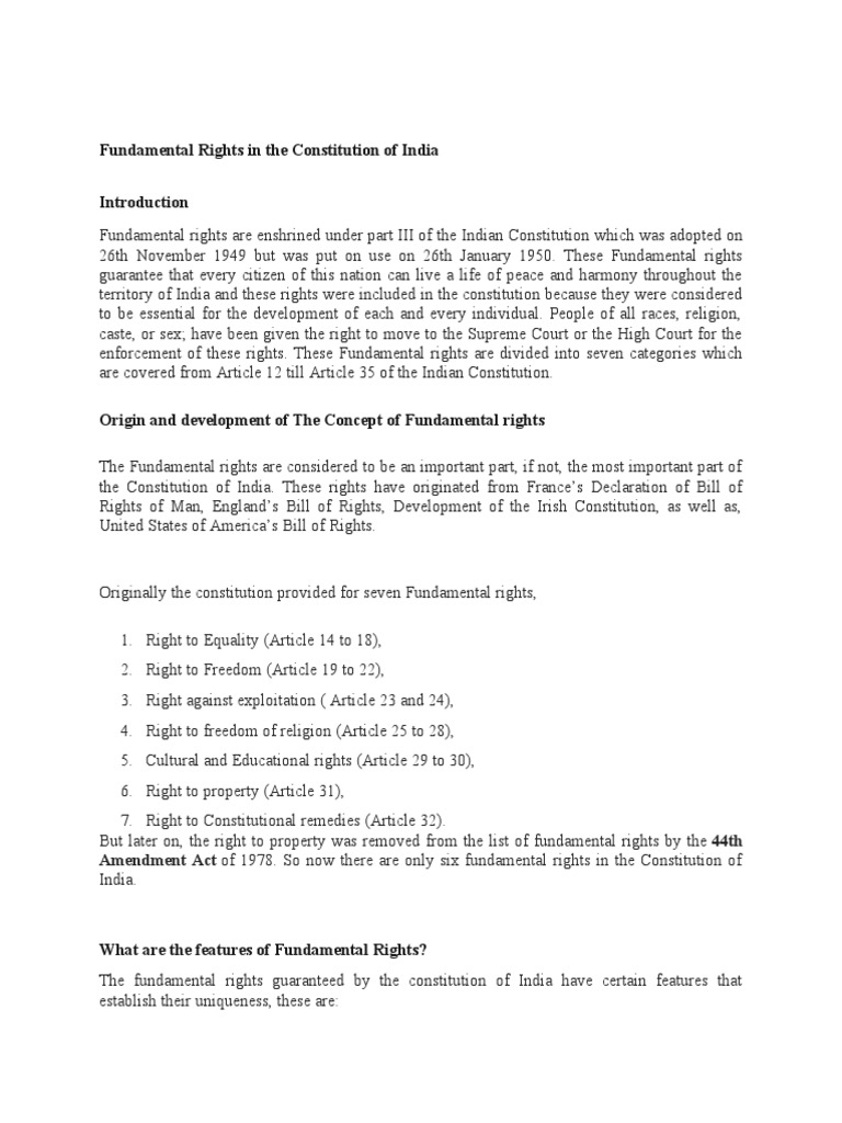 Fundamental Rights in The Constitution of India | PDF | Writ | Ethical ...