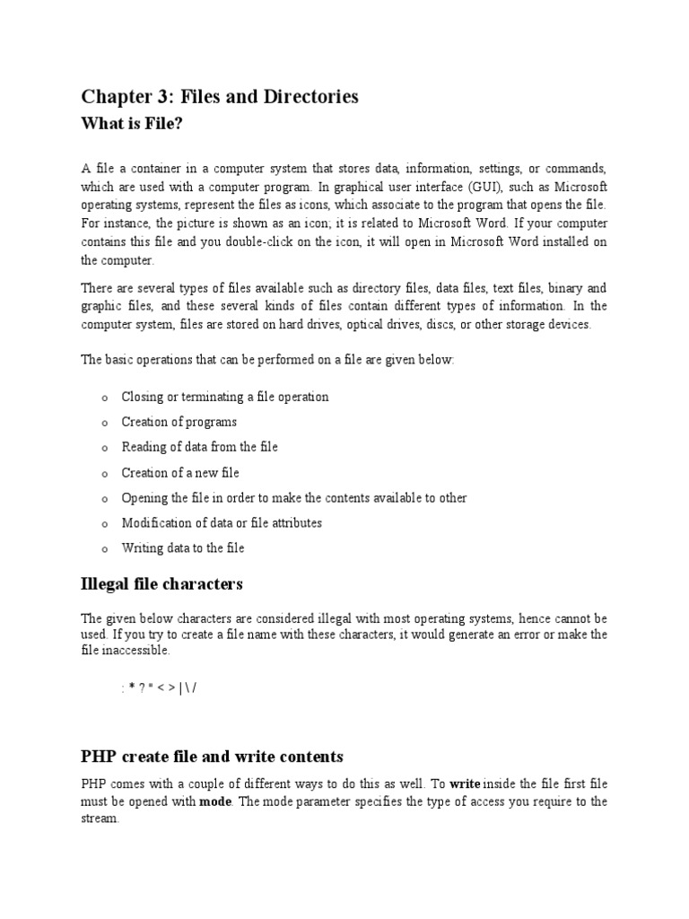 Chapter 3 - Files and Directories | PDF | Computer File | Php