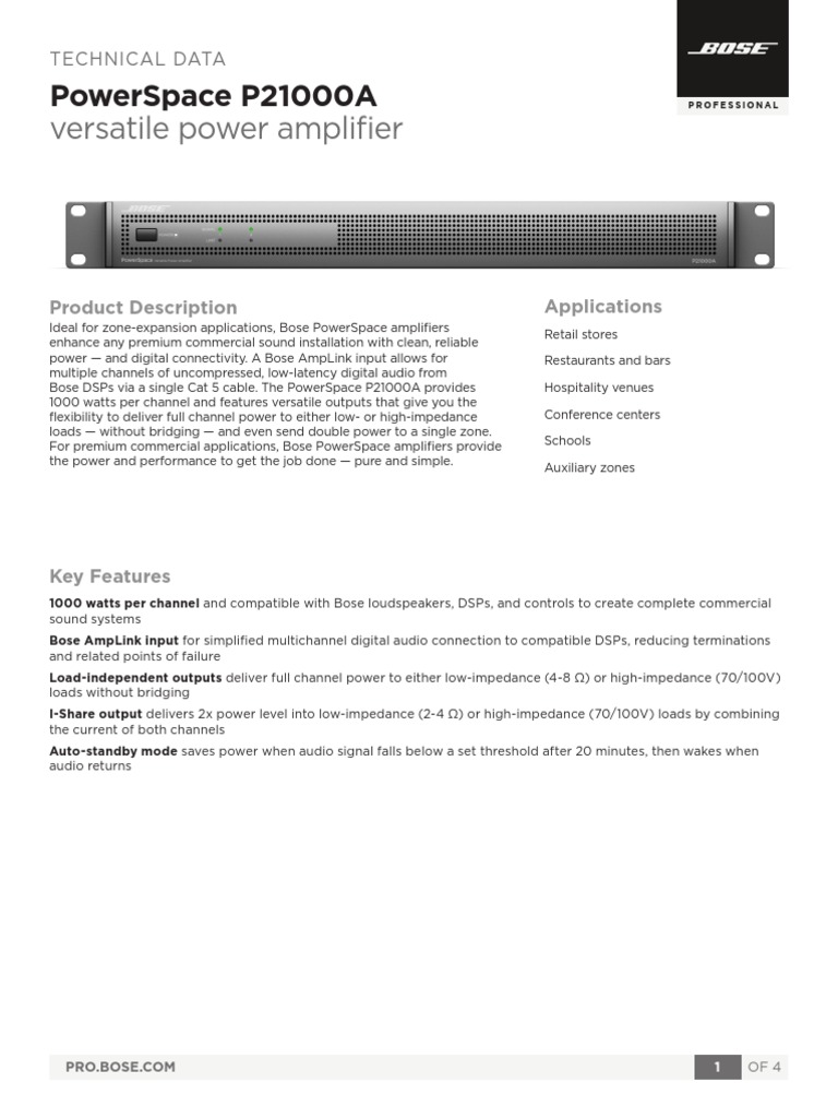 Tds PowerSpace P21000A en | PDF | Amplifier | Decibel