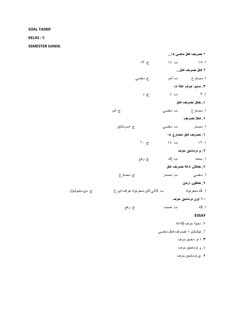 Soal Tasrif Kelas 5 | PDF