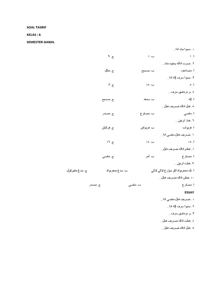 Soal Tasrif Kelas 6 | PDF