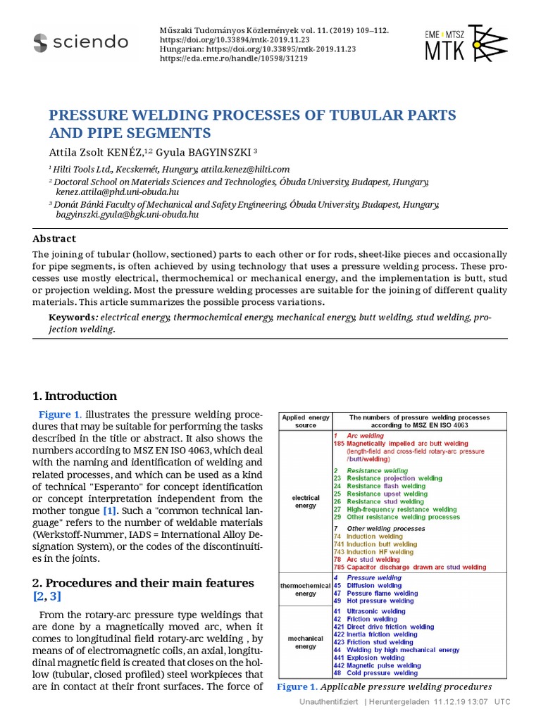 Pressure Welding Processes of Tubular Parts and Pi | PDF | Welding ...