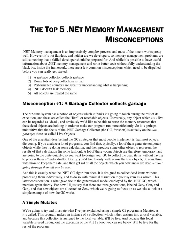Top 5 Misconceptions in .NET Memory Management | PDF | C Sharp ...