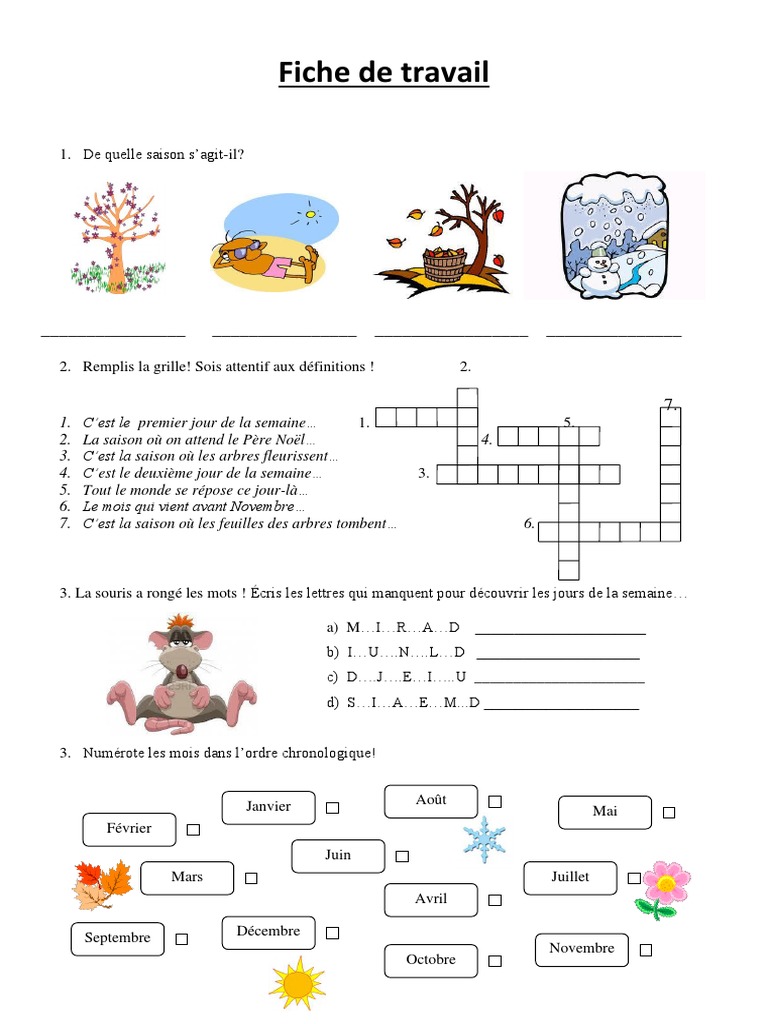 Activités Saisons, Mois Et Jours de La Semaine | PDF