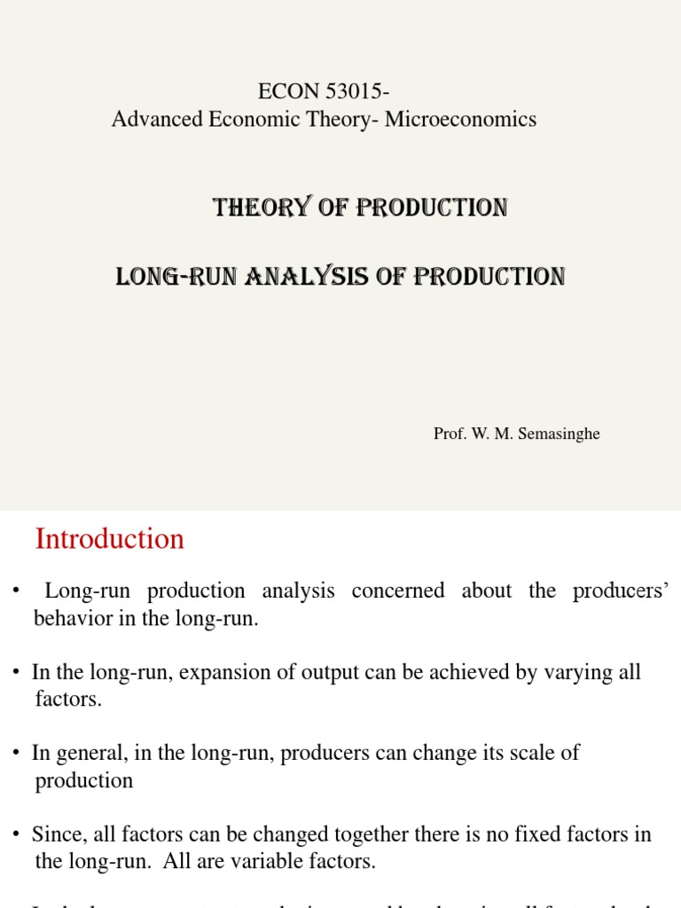 Long Run Analysis of Production | PDF | Long Run And Short Run ...