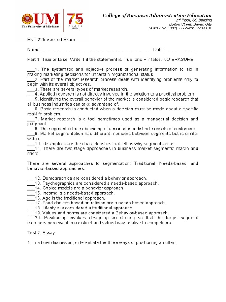 ENT 225 Second Exam | PDF