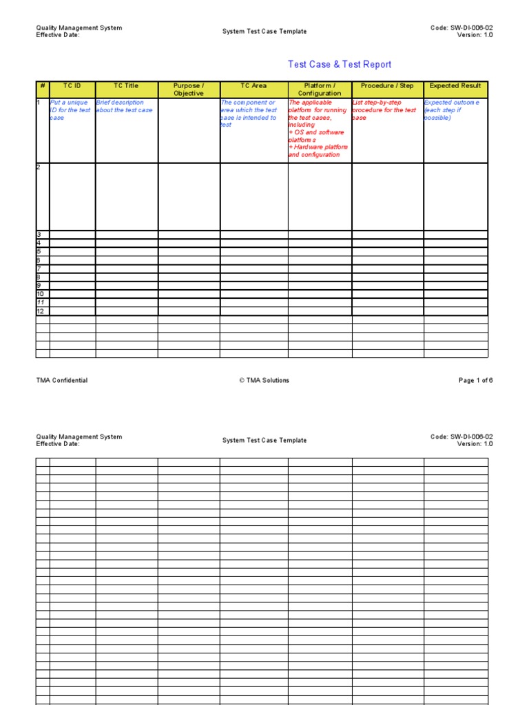 Test Case Template | PDF