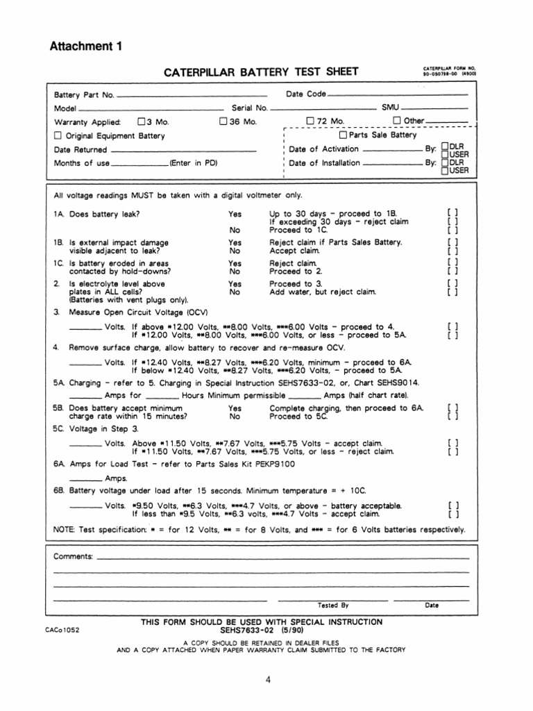 Battery Test Sheet For SEHS7633-02 | PDF