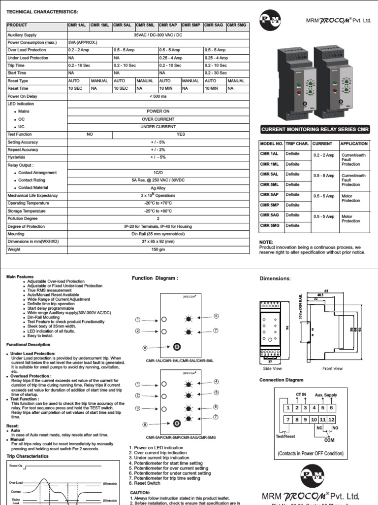 Technical Characteristics:: Product CMR 1al CMR 1Ml CMR 5al CMR 5Ml CMR ...