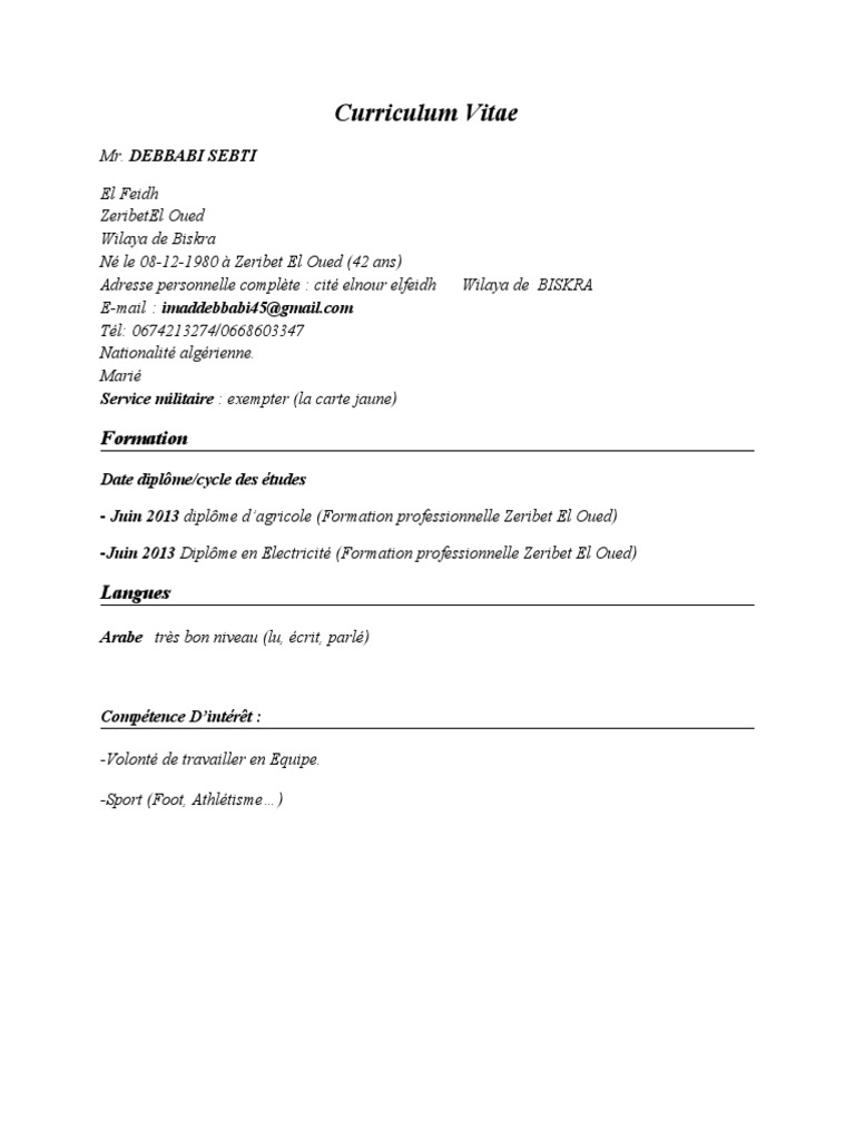 Curriculum Vitae Debbabi Sebti | PDF