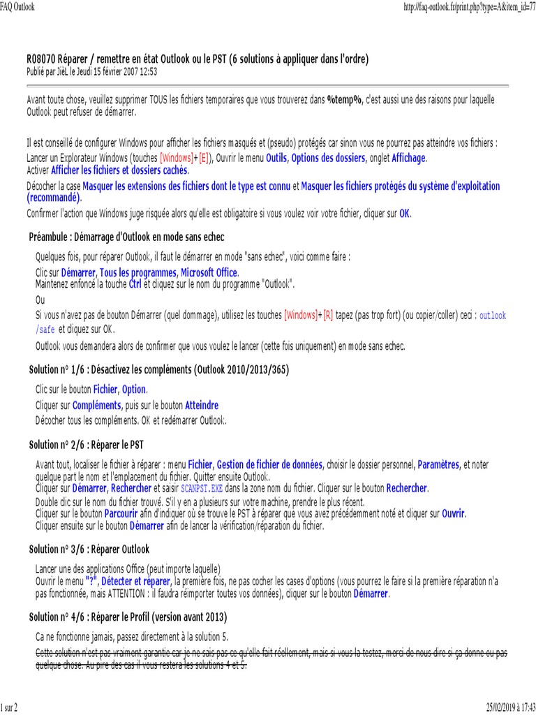 Réparer Outlook et fichier PST en 6 étapes | PDF | Microsoft Windows ...