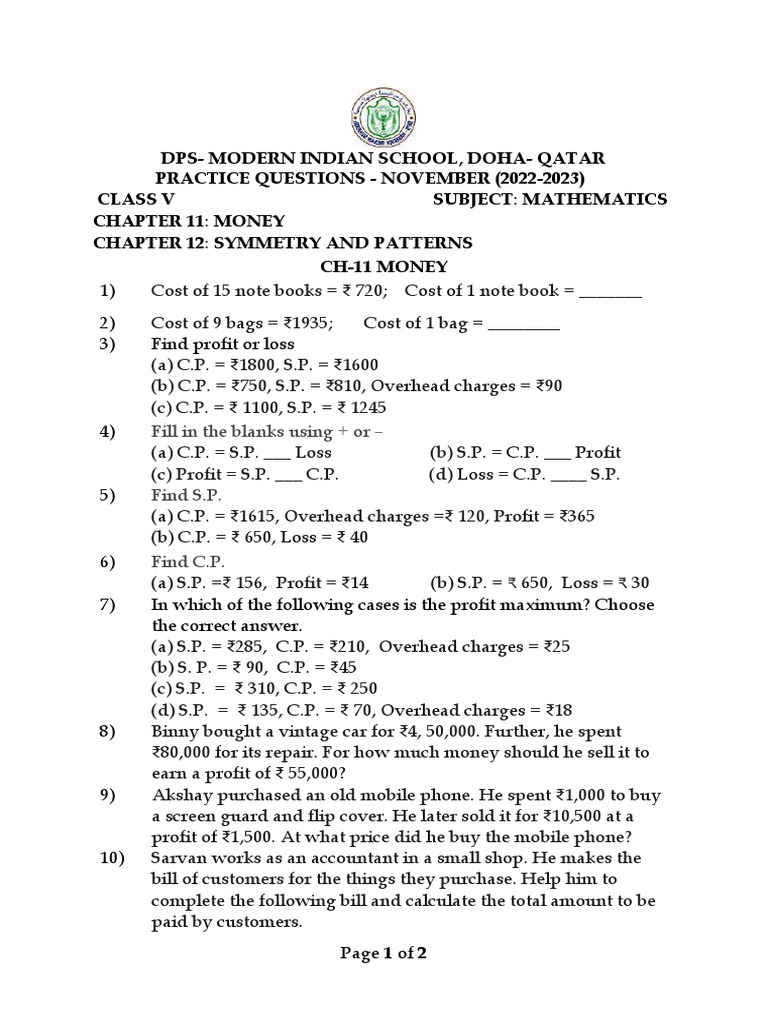 Class 5 Math Practice Questions | PDF | Business | Finance & Money ...