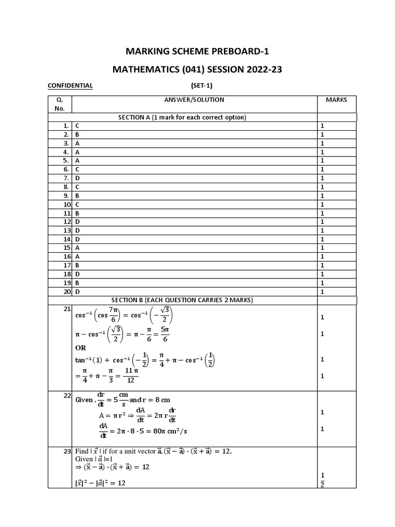 Maths Xii Marking Scheme Set 1 | PDF | Function (Mathematics) | Mathematical Relations
