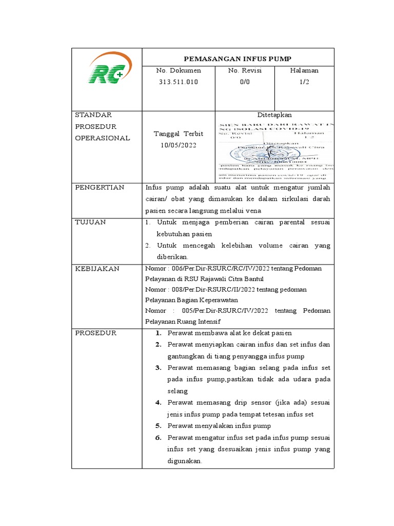 Spo Pemasangan Infus Pump | PDF
