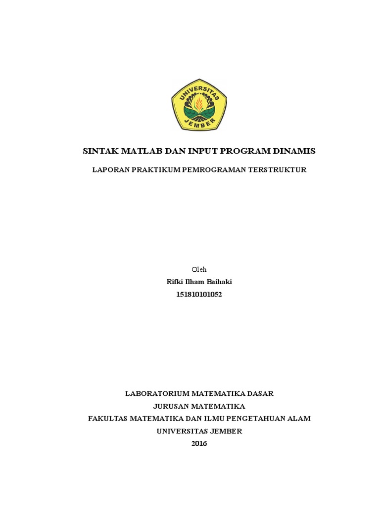 Laporan Bab 2 Sintak Matlab Dan Input Program Dinamis | PDF