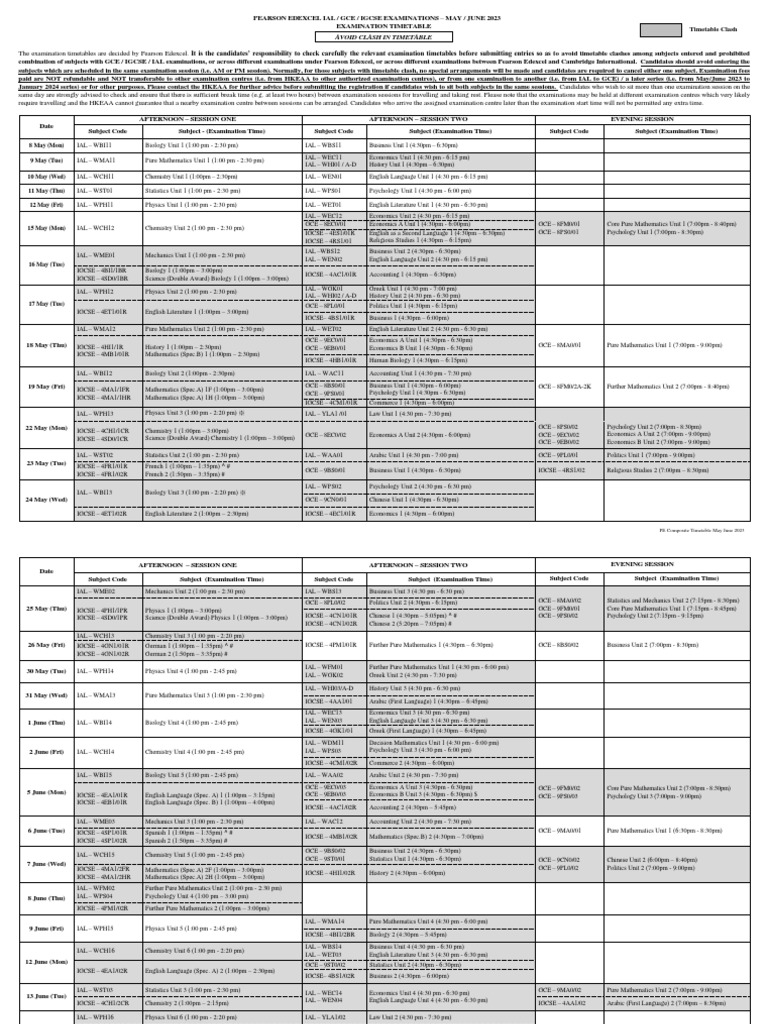 PE IAL Timetable | PDF | Gce Advanced Level (United Kingdom) | Test ...