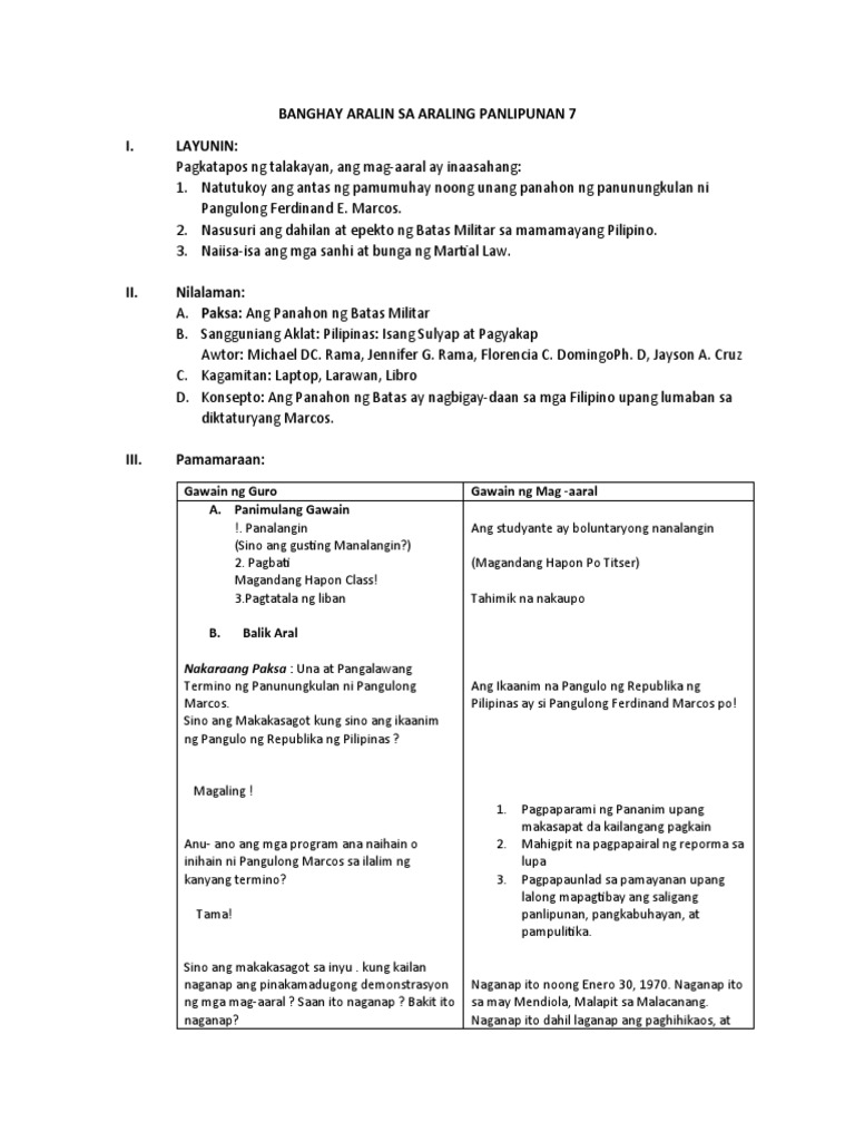 Banghay Aralin Sa Araling Panlipunan 7 | PDF