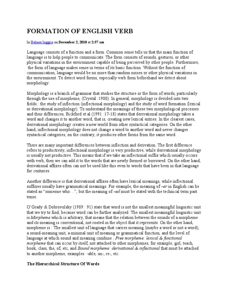 Formation of English Verb: Bahasa Inggris | PDF | Morphology ...