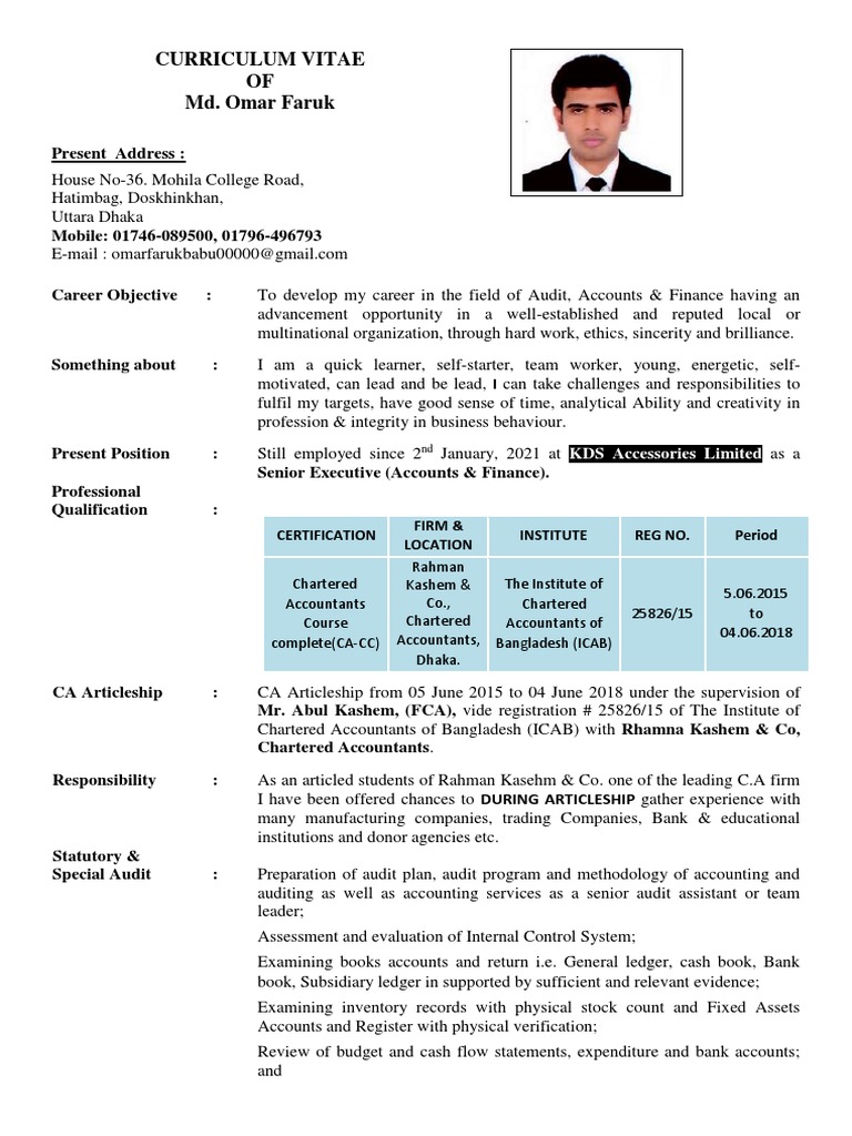 CV Updated 2021 (Omar Faruk) | PDF | Audit | Accountant