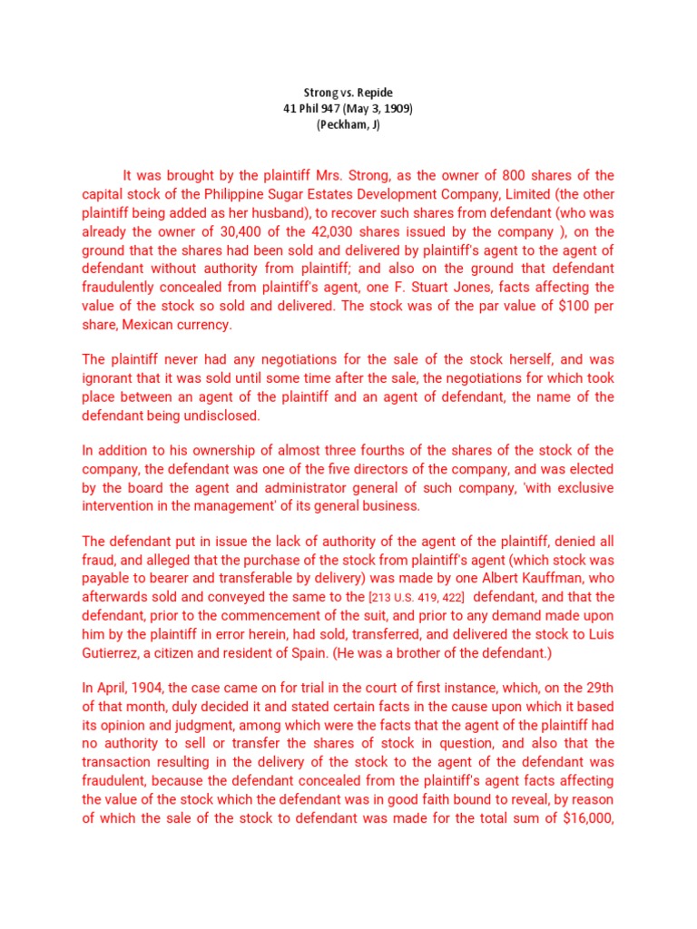 69 Strong Vs Repide Full Text | PDF | Judgment (Law) | Stocks