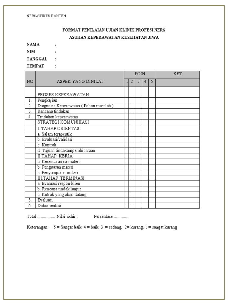 Format Penilaian Ujian Klinik Profesi Ners | PDF