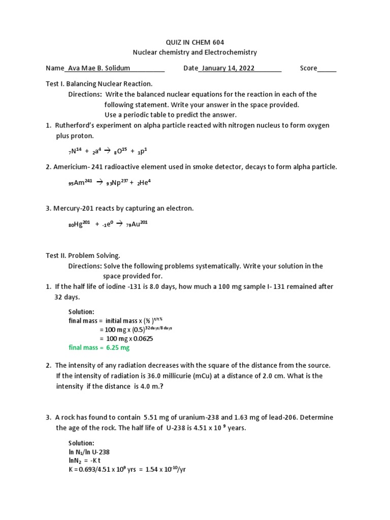 Solidum, Ava Mae - Lesson 5 Quiz | PDF | Radioactive Decay | Methyl Group