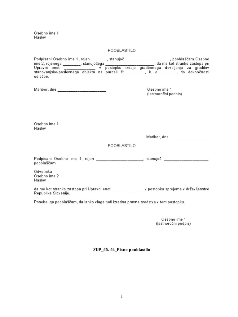 Vzorci Dokumentov ZUP | PDF