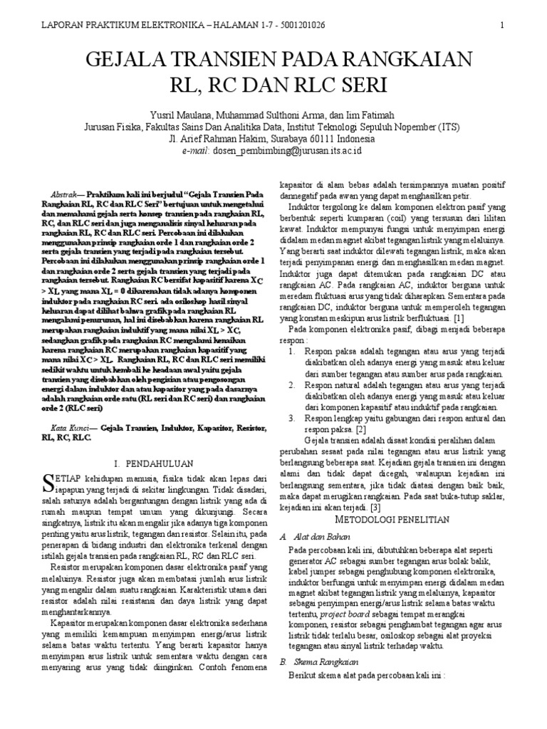 Gejala Transien Rangkaian RL, RC, RLC | PDF | Sains & Matematika ...