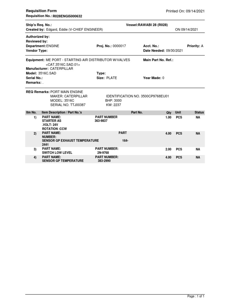 632 - Port Main Engine Critical Spares | PDF | Science & Mathematics ...