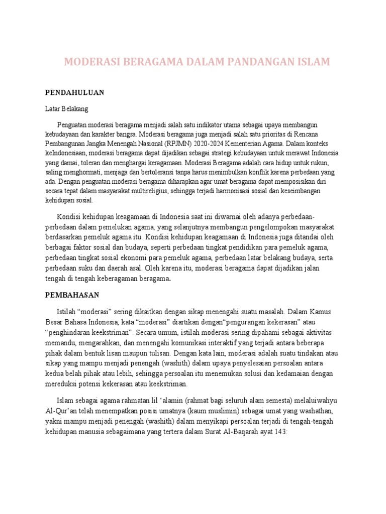 Moderasi Beragama dalam Islam | PDF