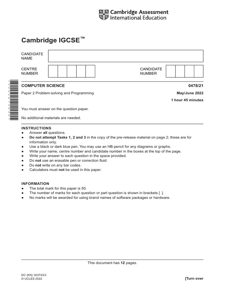 Cambridge Igcse Computer Science 0478 21 Pdf Algorithms Data Type