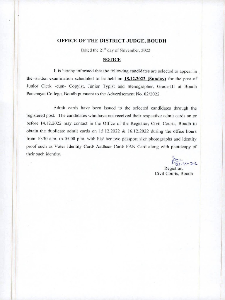 List of Candiates To Appear On Written Examination - 1 | PDF