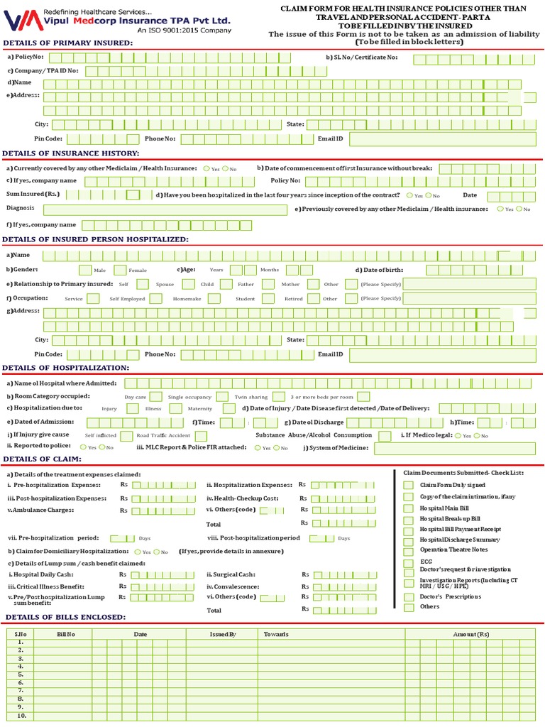 Reimbursement Claim Form | PDF | Insurance | Hospital