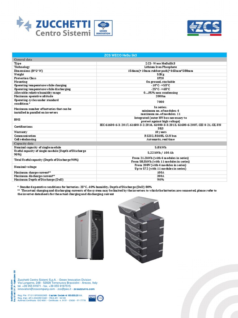 Weco HeSu 5k3 Battery Specifications | PDF | Electric Power | Physical ...