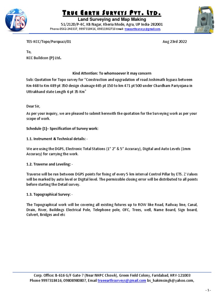 Quotation for Topographic Survey of Road Construction Project Between ...