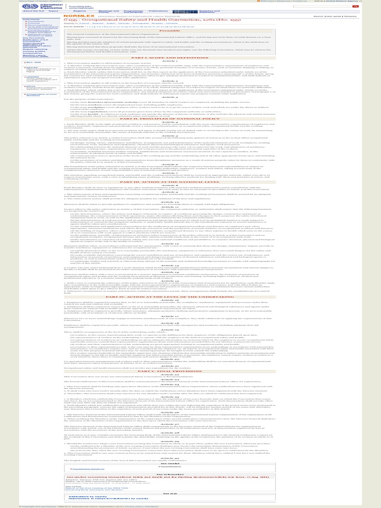 C155 Convention - Occupational Safety and Health Convention, 1981 (No ...