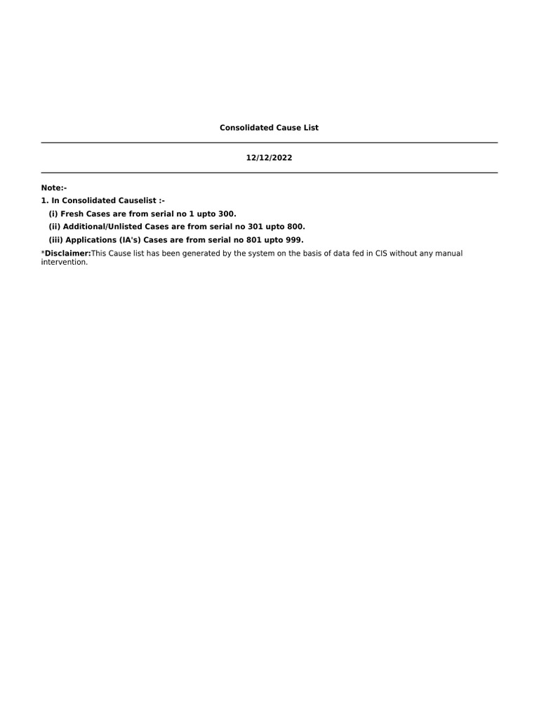 Consolidated Cause List | PDF