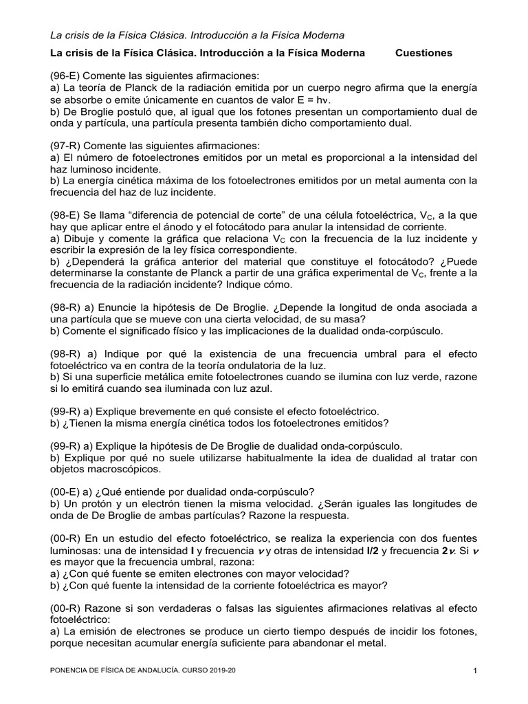 La Crisis de La Física Clásica | PDF | Efecto fotoeléctrico | Ligero