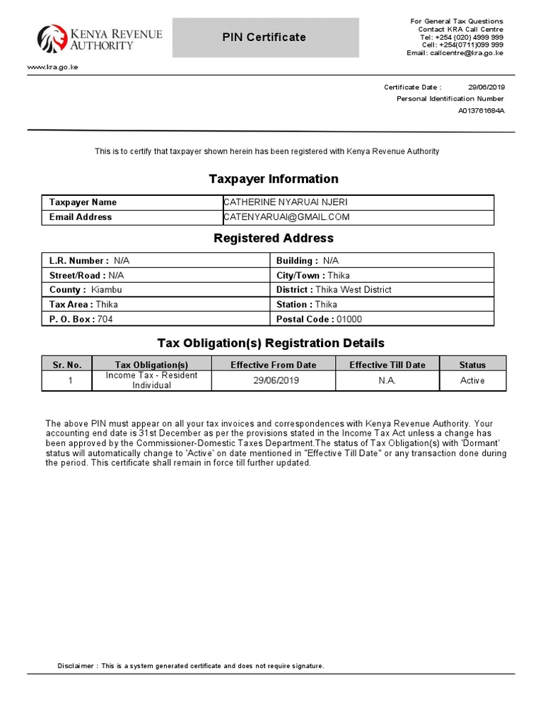 Kra Pin | PDF | Taxes | Personal Identification Number