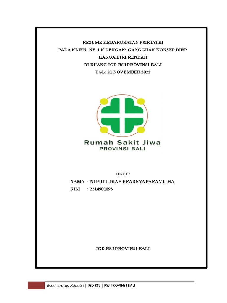 Resume Igd RSJ - Ni Putu Diah Pradnya Paramitha - 2214901093 | PDF