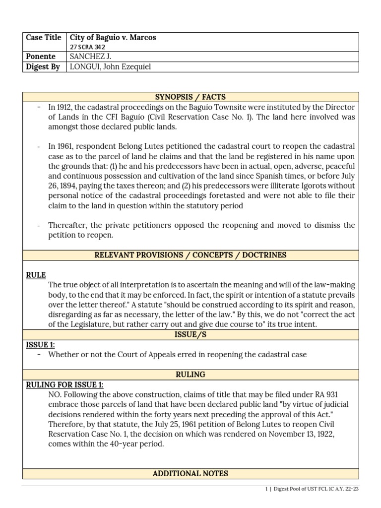 City of Baguio v. Marcos | PDF | Constitutional Law | Government