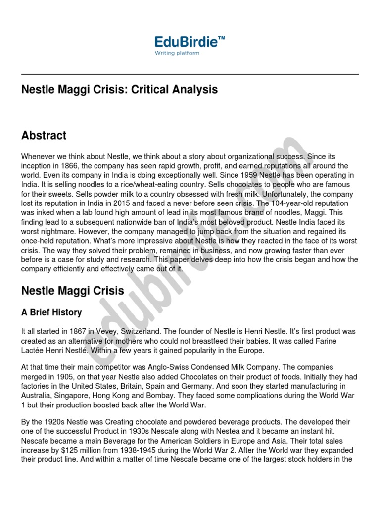 Nestle Maggi Crisis Critical Analysis | PDF | Nestlé | Brand